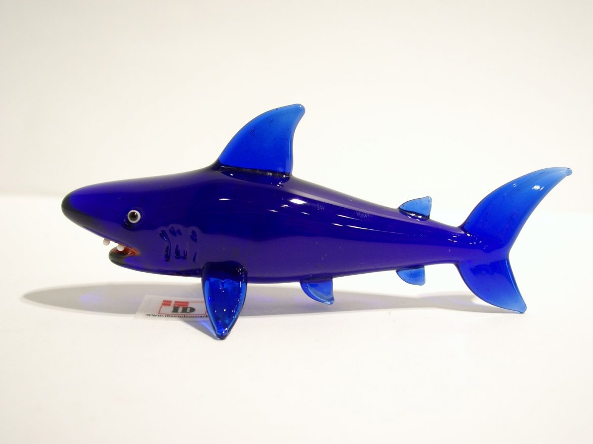 Glas Haj - Med Tænder - 10cm - Glas Fisk - Farverige Finne & Søgræs ...