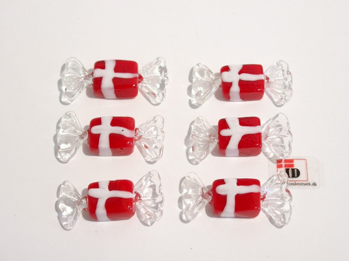 Glas Bolsjer - Rød/Hvid Mini Karameller - Danske Flag - 3cm - Glas ...