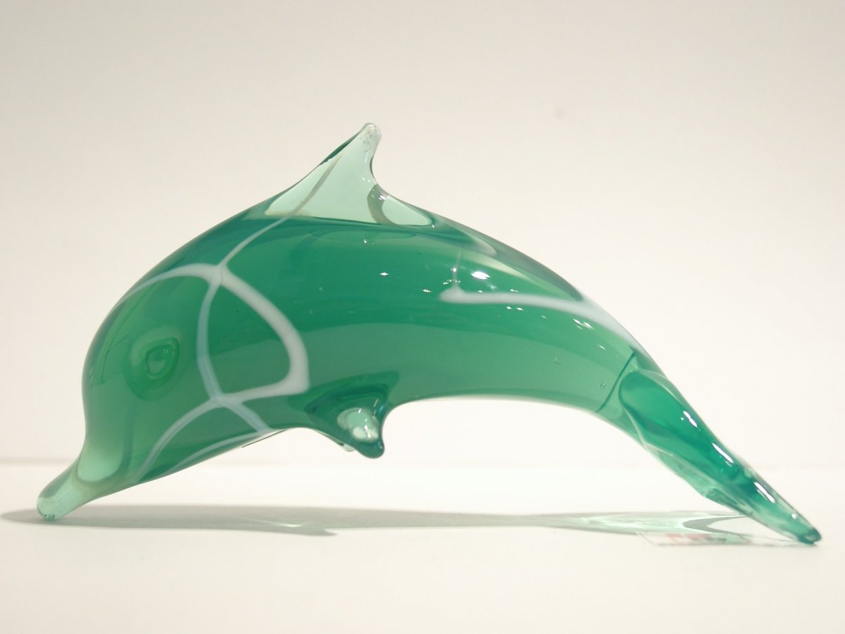 Stående Jade/Hvid Striber Glas Delfin - 10cm - Glas Delfiner ...